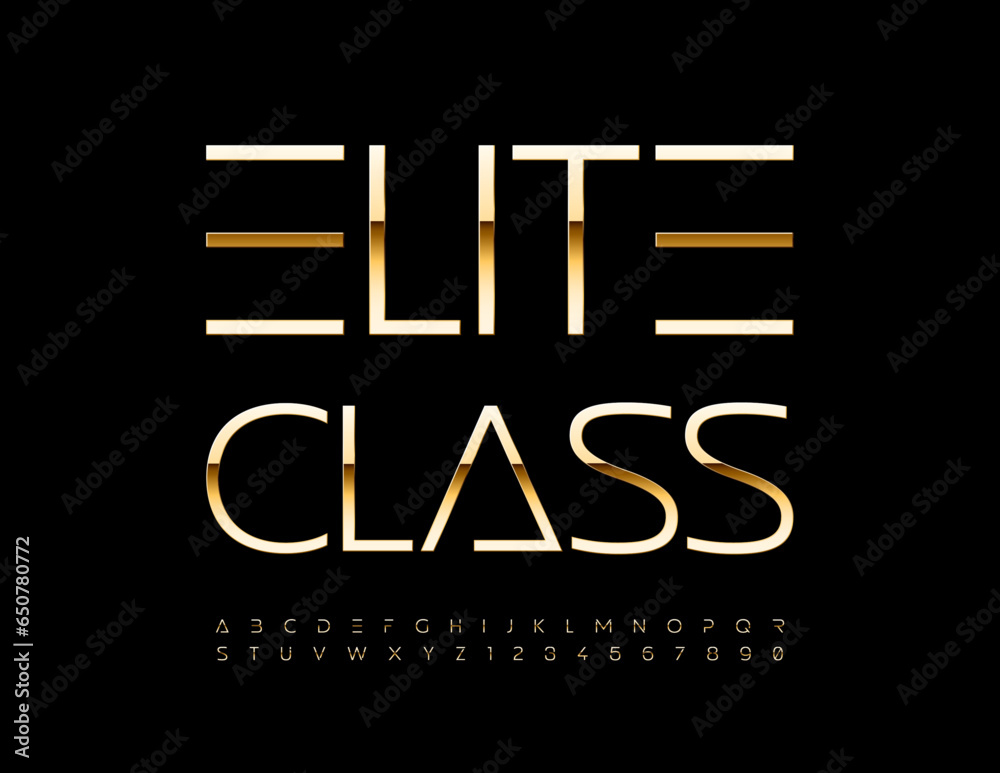 Vector luxury icon Elite Class. Trendy Slim Font. Unique Gold Alphabet ...