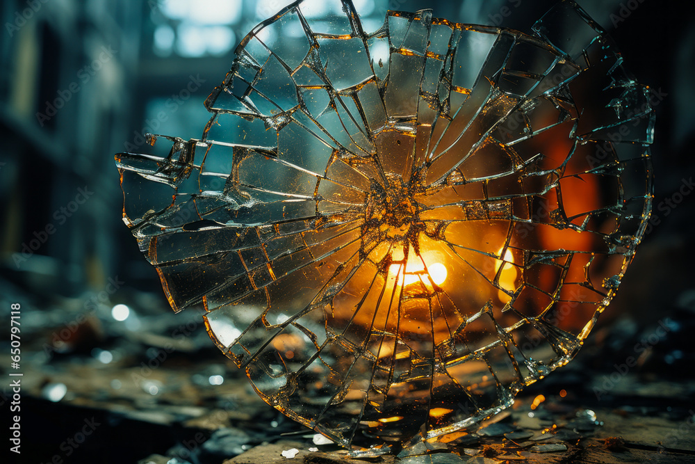 Captivating cracked mirror reflects a desolate world, embodying themes ...