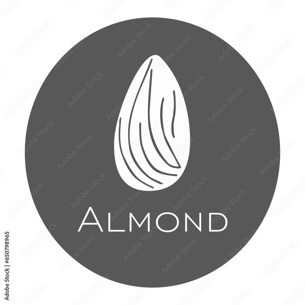 Almond nut logo with lettering. Label design. Kernel white silhouette ...