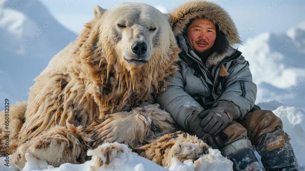 Provocative seal hunter visibly disgusted, displaying vivid expressions ...