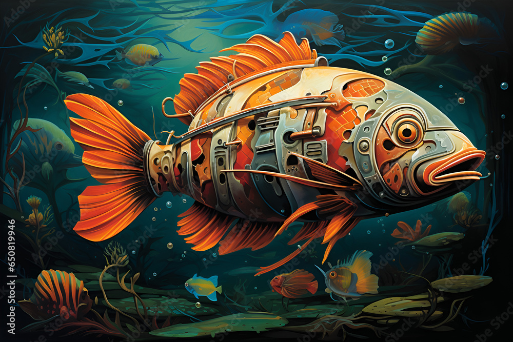 Cartoon image of strange fish under the sea, sea, colorful art, fish ...