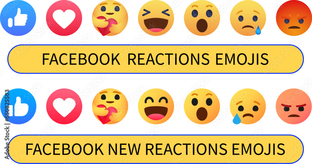 Facebook emoticon buttons. Collection of Emoji Reactions for Social ...