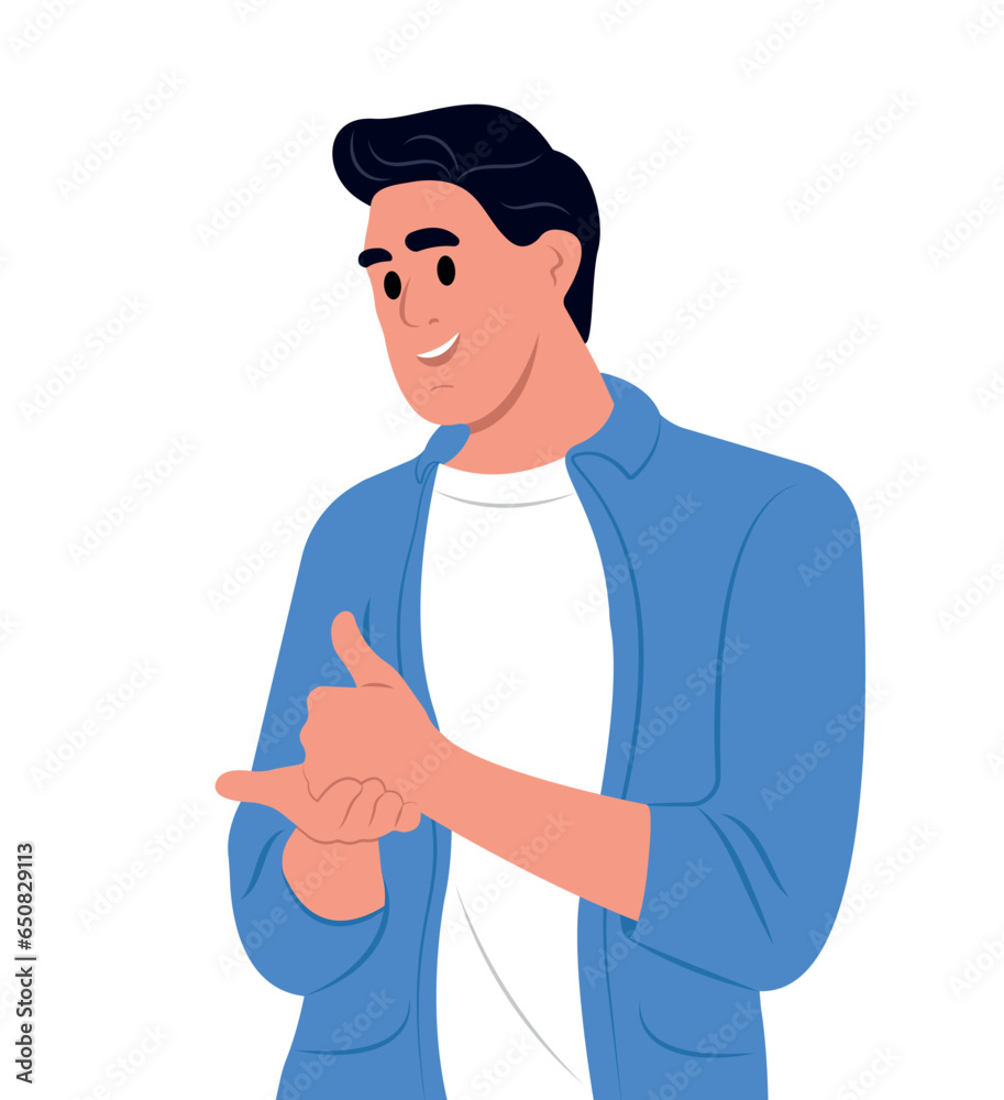 Deaf mute young man on white background. An adult learns sign language ...