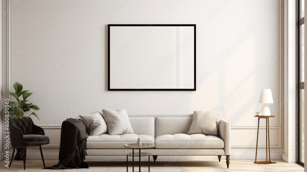 A Mockup poster blank frame, delicately showcased on a marble wall ...