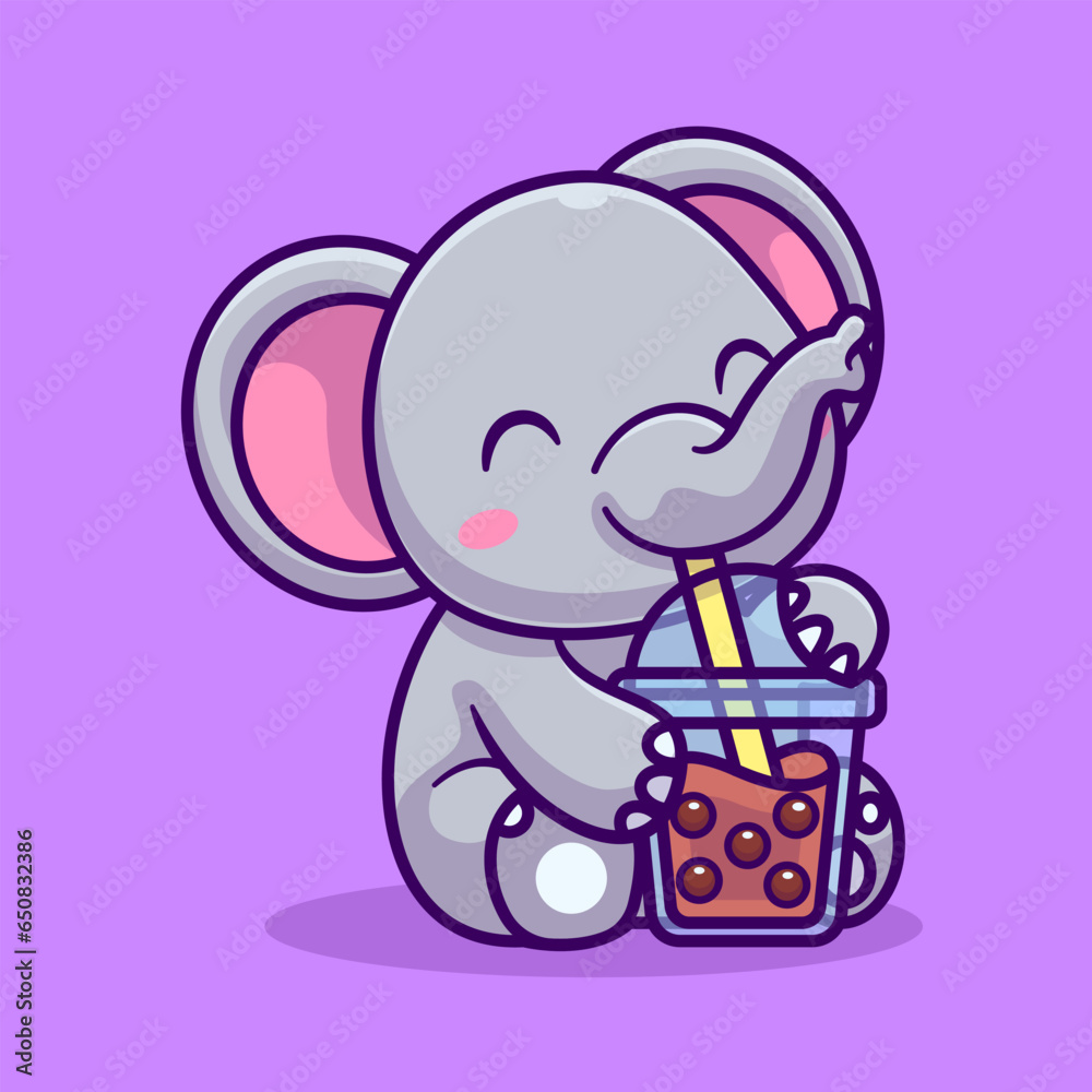 Cute Elephant Drink Boba Milk Tea Cartoon Vector Icon Illustration ...