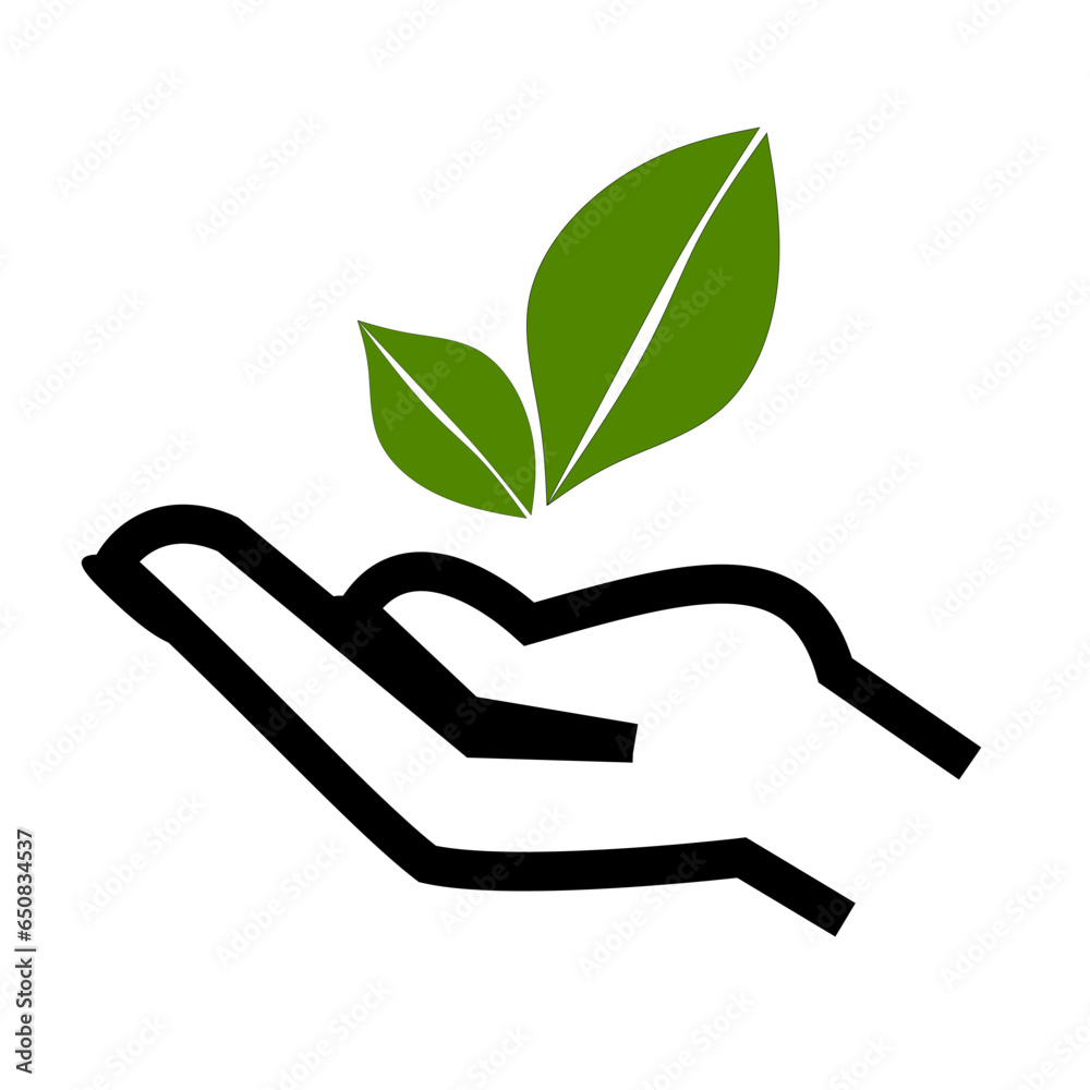 Icon. Pictogram. Sustainability represented with a hand holding some ...