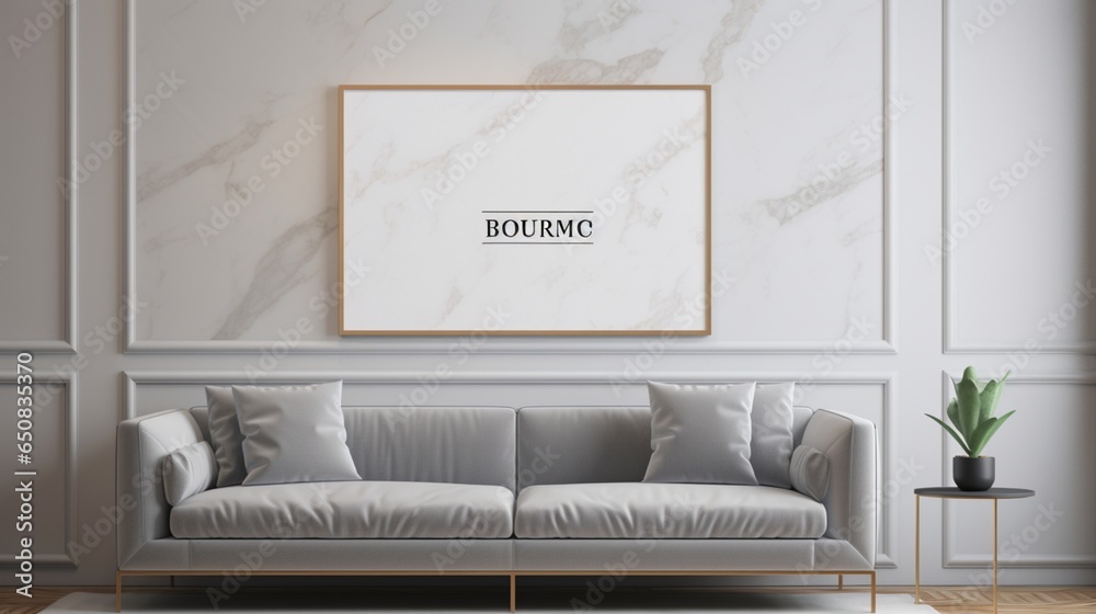 A Mockup poster blank frame, tastefully displayed on a marble wall ...