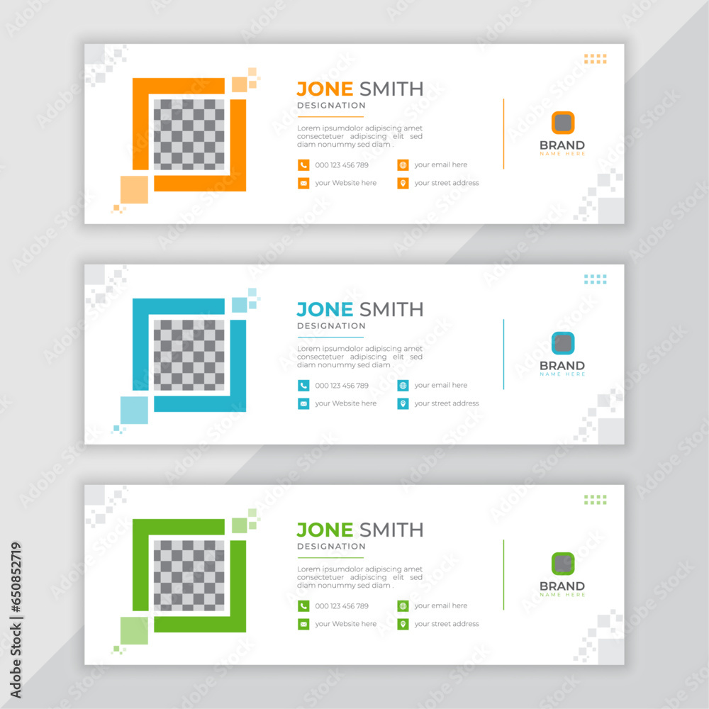 Three Color Email Signatures Template Vector Design. Professional Email ...