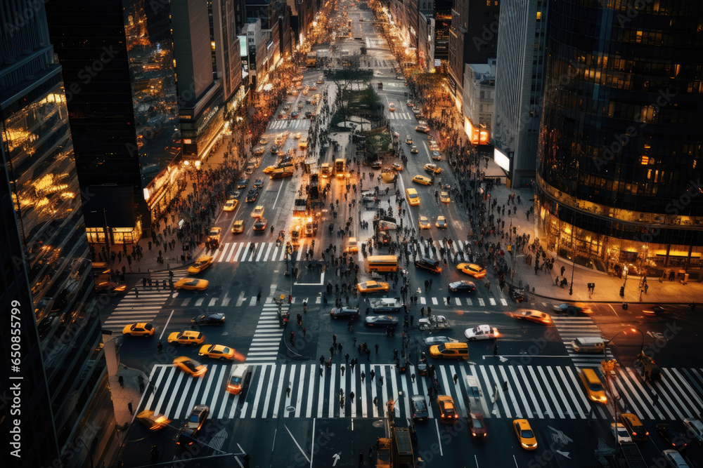 Bustling city intersection from a bird's-eye perspective Stock Photo ...