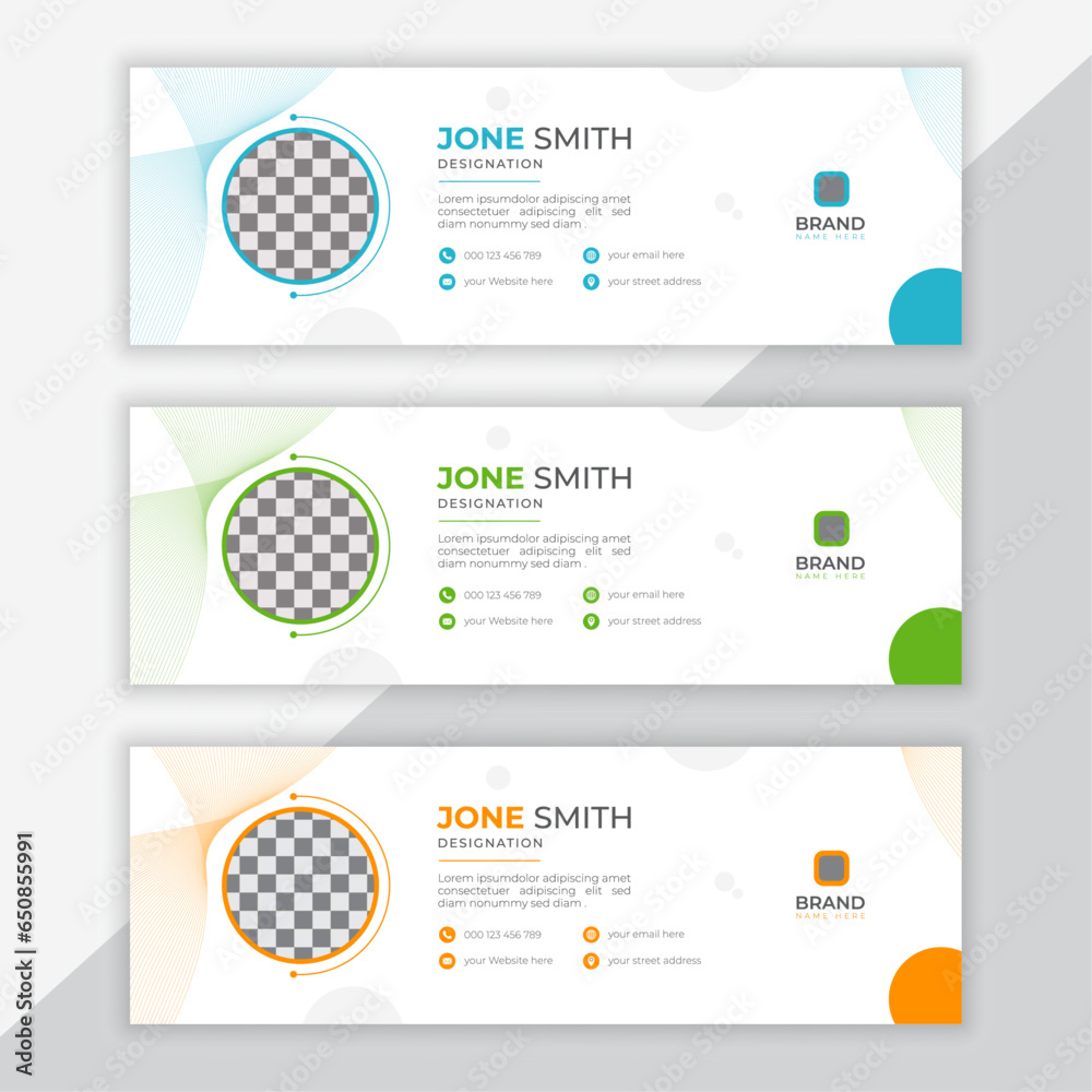 Modern Three Color Email Signatures template design layout. personal ...
