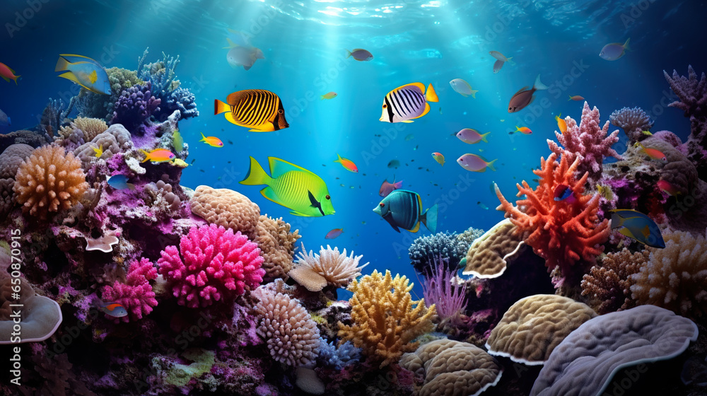 Underwater Scene of Tropical Fish Amidst Vibrant Coral Reefs, Depicting ...