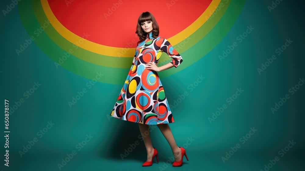Generative AI, woman in a mods style dress, modernism in fashion ...