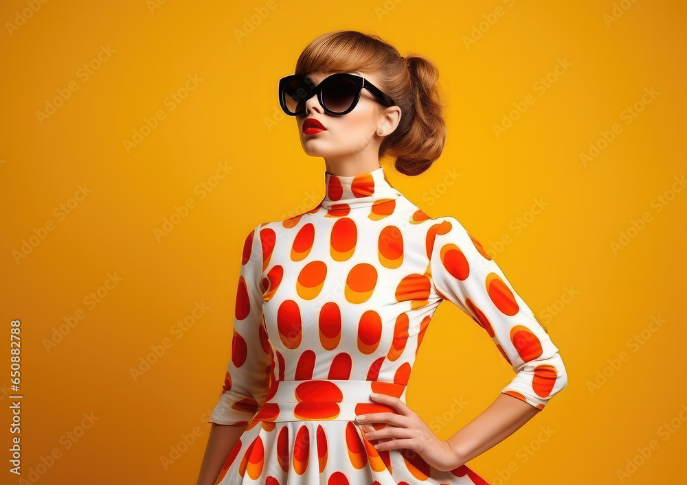 Generative AI, woman in a mods style dress, modernism in fashion ...
