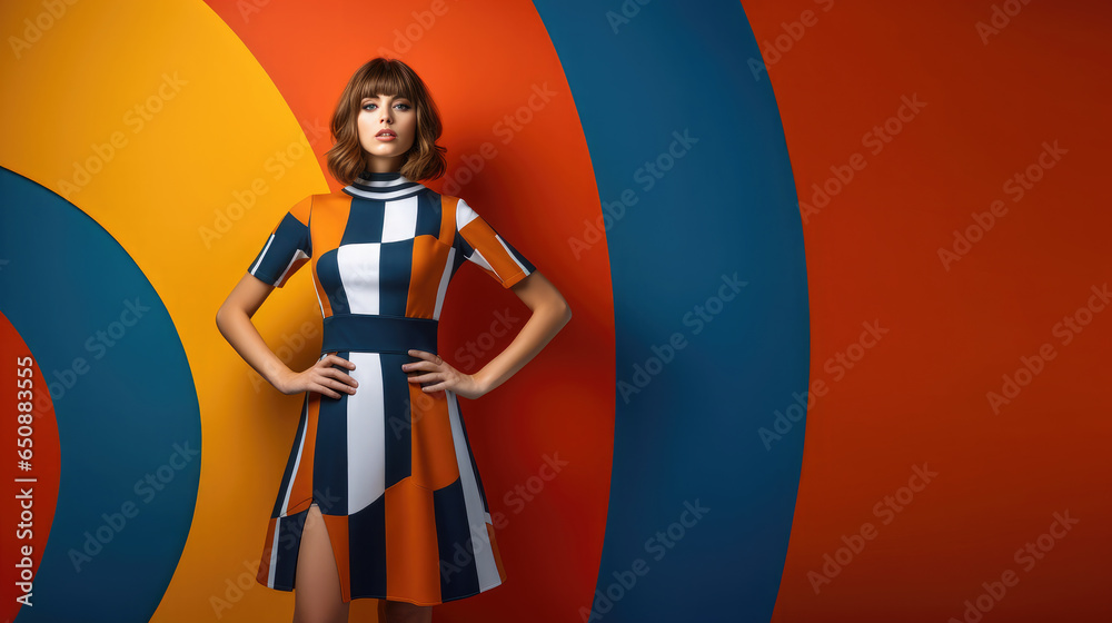 Generative AI, woman in a mods style dress, modernism in fashion ...