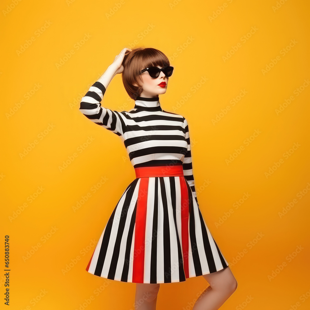 Generative AI, woman in a mods style dress, modernism in fashion ...