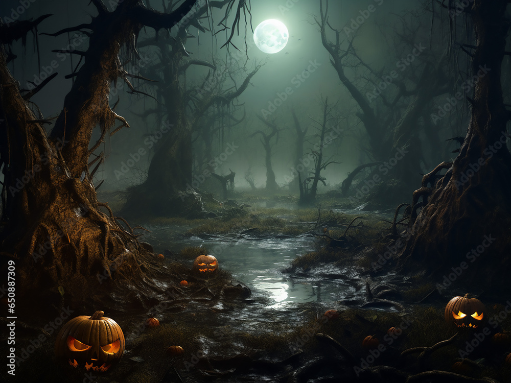 Bewildering Halloween swamp, an enigmatic Halloween art. AI Generation ...
