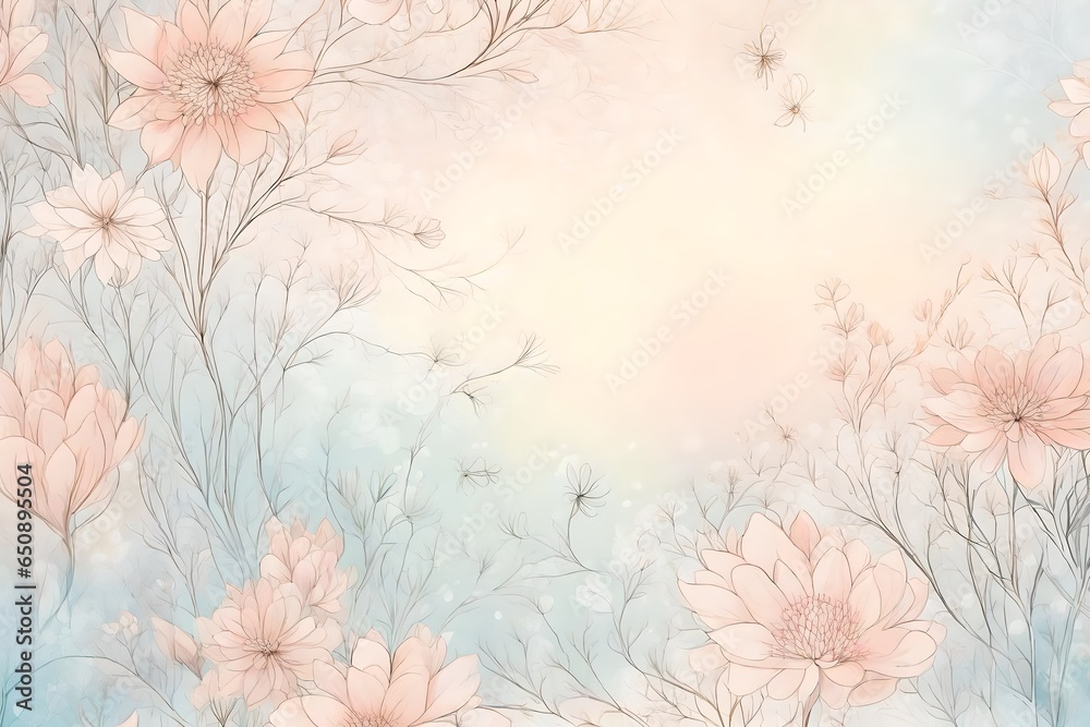Gorgeous pastel background with very faint Winter floral drawn design ...