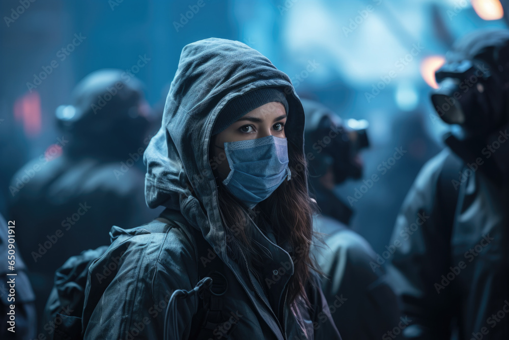 Actors on a film set wearing masks and following epidemic safety ...