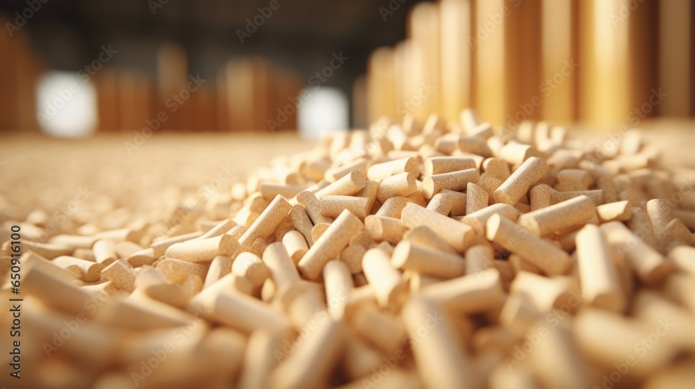 Closeup image of a vast warehouse filled with neatly packed bioplastic ...