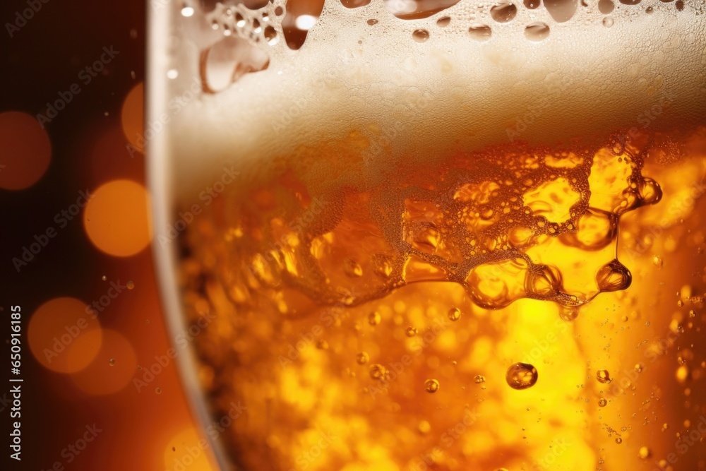 A closeup of an overflowing glass of golden beer being filled straight ...