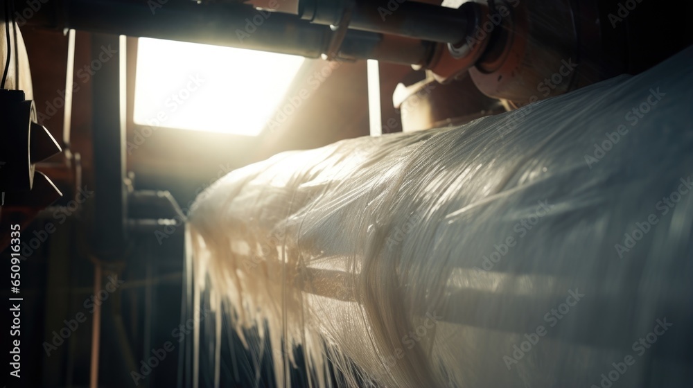 Detailed shot of the wet web of paper being transferred onto a large ...