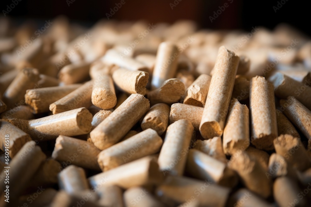 A detailed closeup showcases a towering stack of sustainably sourced ...