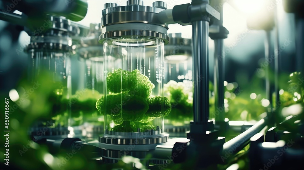 Foto de Detailed shot of an algaebased carbon capture unit, capturing ...