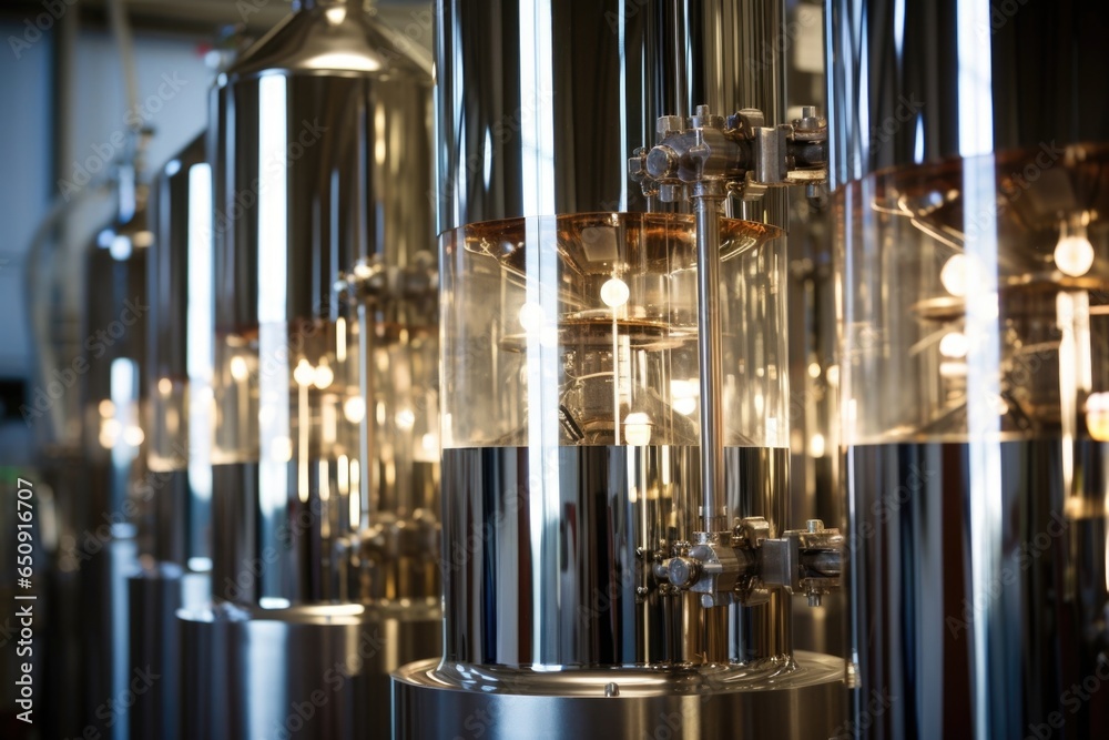 Detailed image of the distillation columns, where the fermented mixture ...