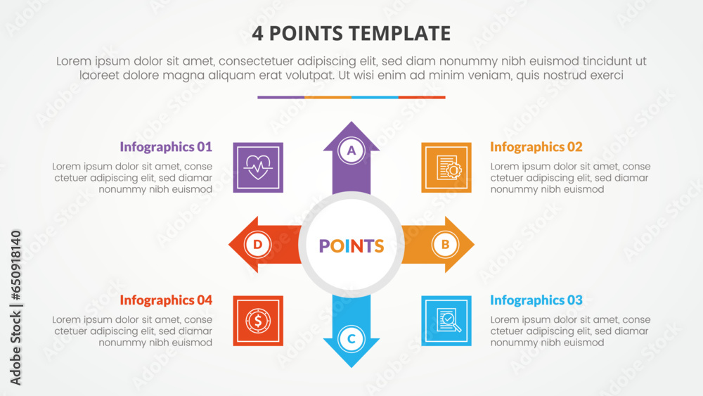 4 points stage template infographic concept for slide presentation with ...