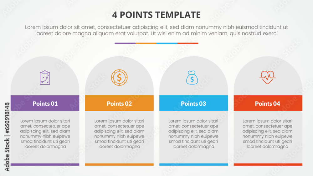 4 points stage template infographic concept for slide presentation with ...