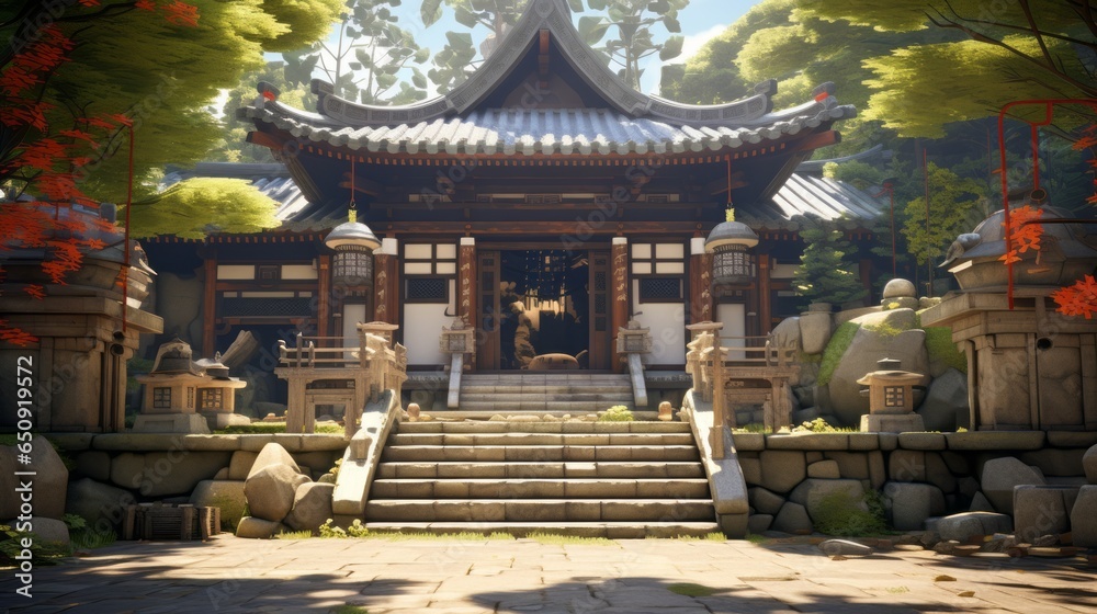 a beautiful japanese village city town in the morning. buddhist temple ...