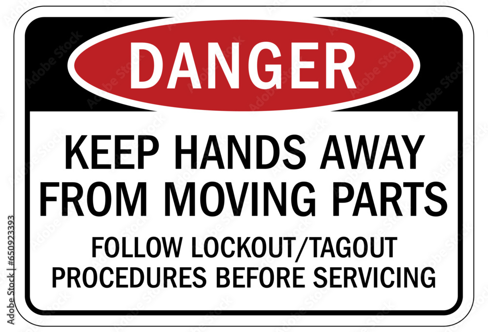 Keep hands clear warning sign and labels keep hands away from moving ...