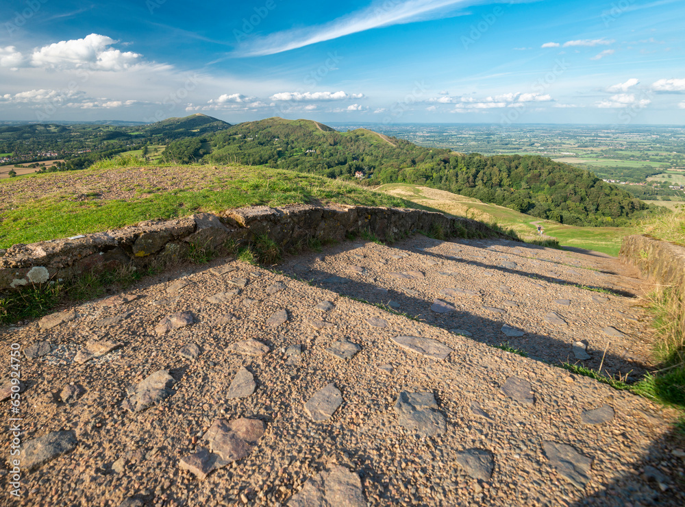 British Camp hill fort,stairs and pathway leading north, across the ...