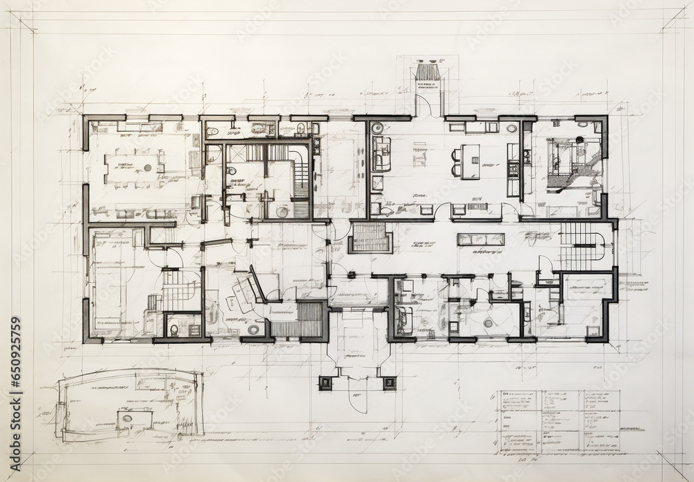 A textured paper with a hand-drawn sketch of a house floor plan ...