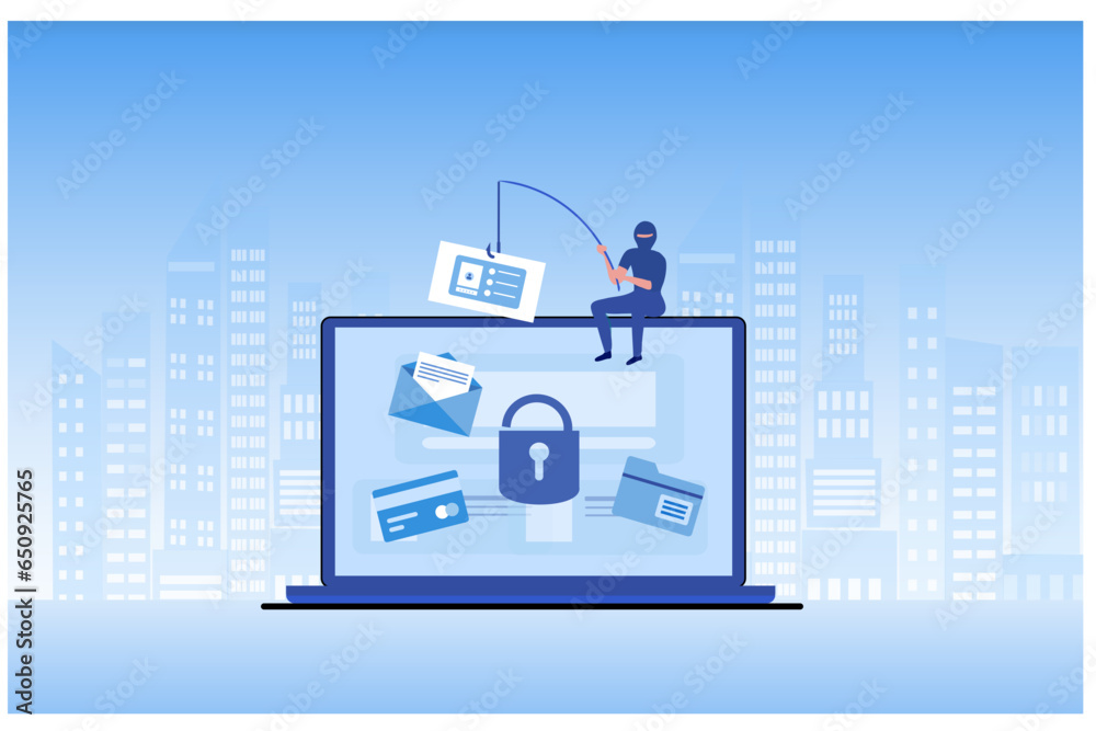 Phishing Scam Hacker Crime Attack And Personal Data Security Concept Hacker Try To Unlock The