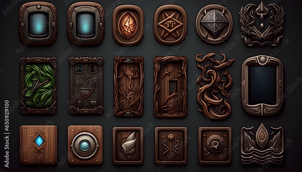 various UI buttons frames high fantasy mystical illustration ...
