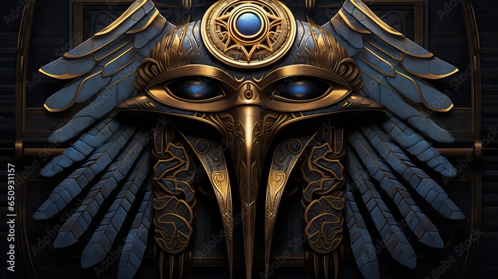 A captivating image of the Egyptian god Horus, depicted with a falcon ...