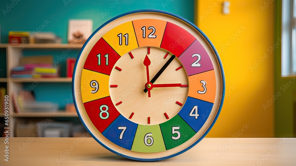 An engaging image of a children's clock designed for teaching ...