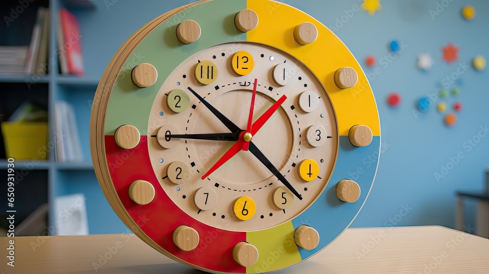 An engaging image of a children's clock designed for teaching ...