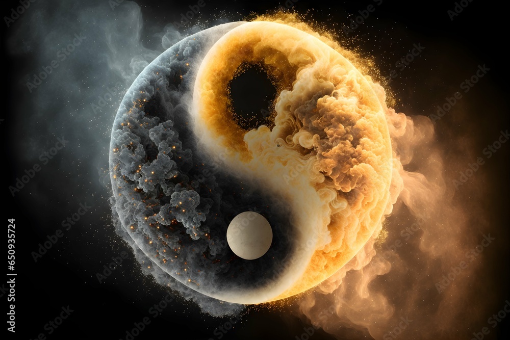 yin yang golden glow Multidimensional universe smoke and dust particles ...