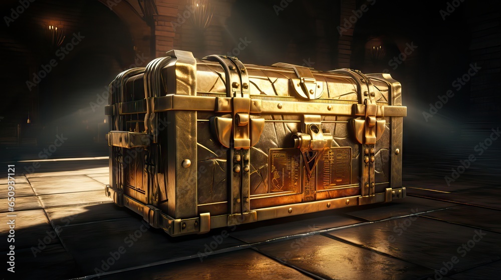 captivating illustration of a golden chest filled with riches and gold ...