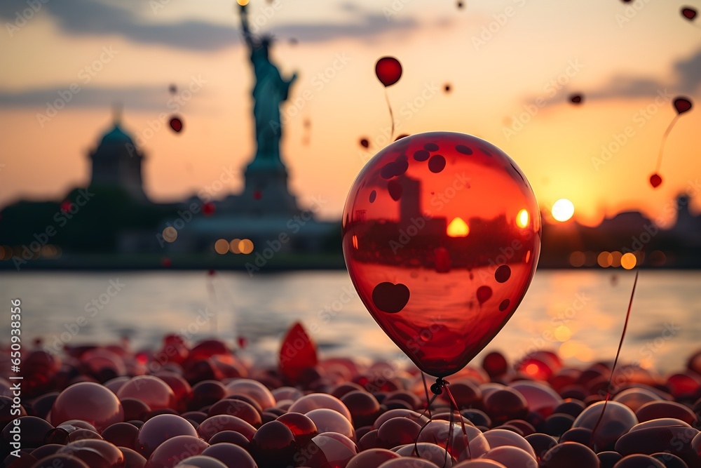A striking sight of red, white, and blue balloons stands as a vivid ...