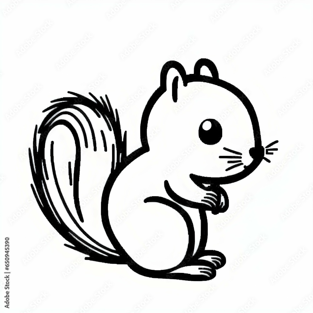 Simple outline of a baby squirrel kids cartoon minimalist black on ...