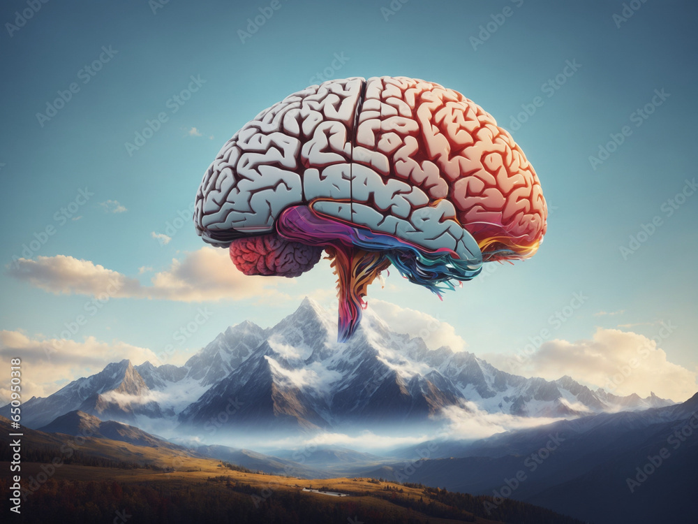Human brain with mountains background. AI-Generated Stock Illustration ...