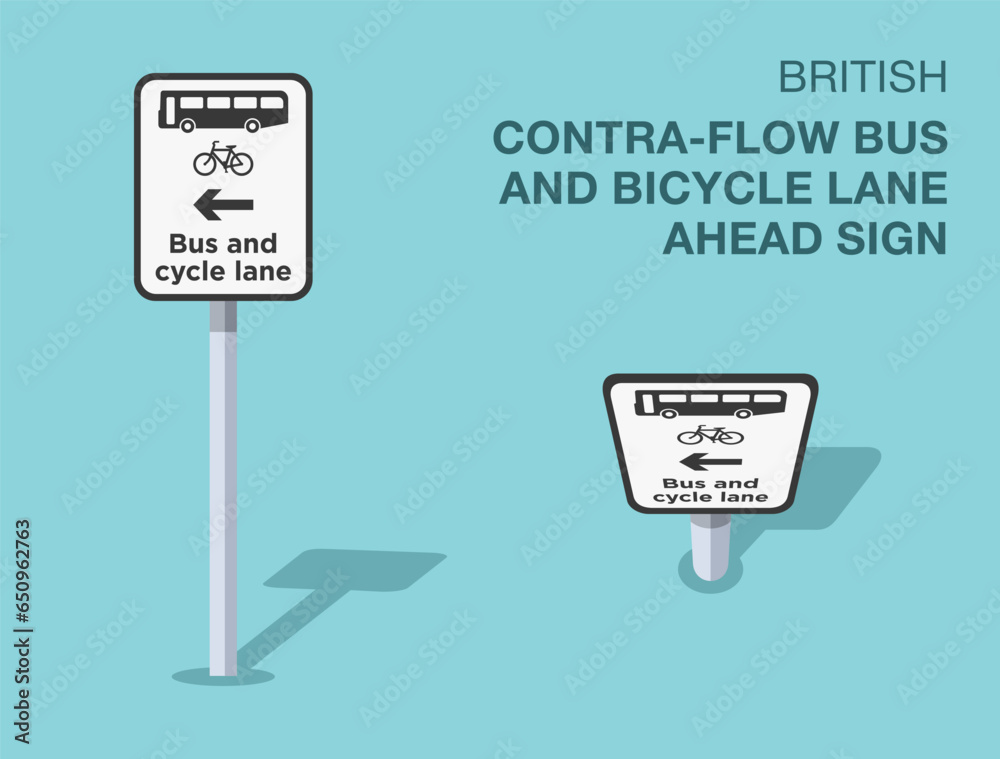 Traffic regulation rules. Isolated British contraflow bus and bicycle ...