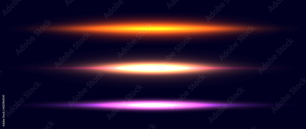 Neon divider lines set. Glowing horizontal stripes collection ...