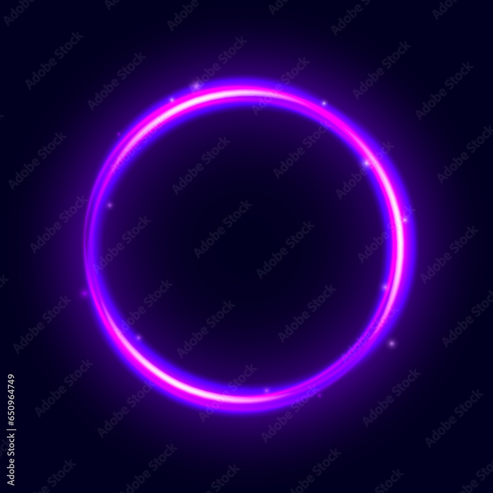 Purple neon circle frame. Glowing electric lights round form ...