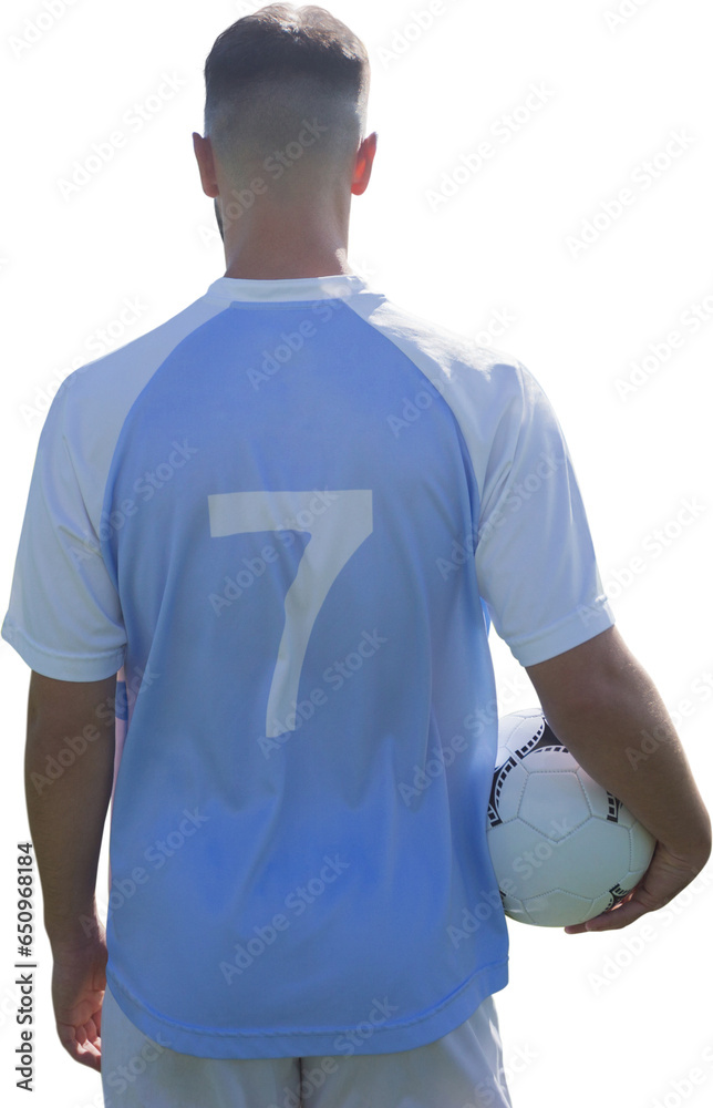 Digital png photo of back view of football player holding ball on ...