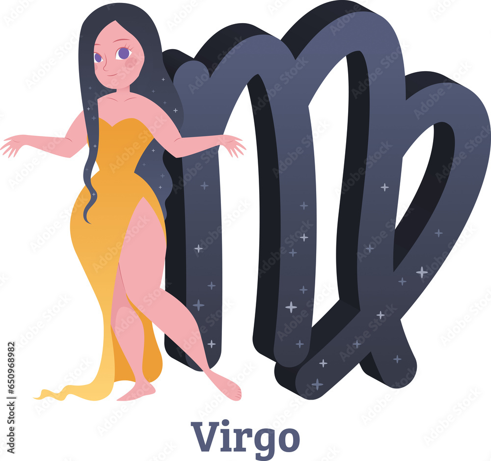 Digital png illustration of virgo text with symbol on transparent ...