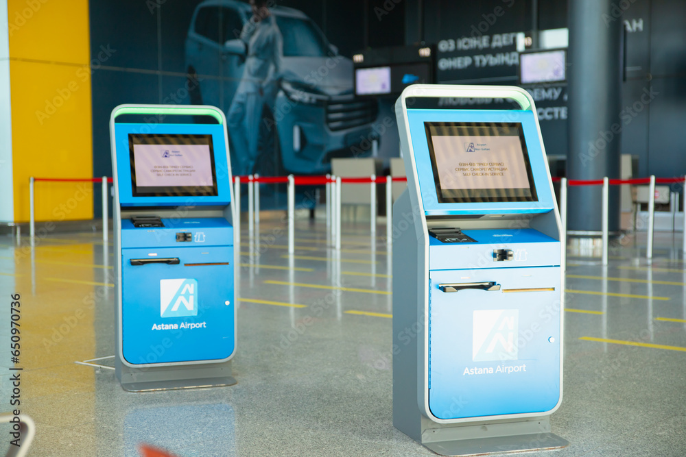 boarding pass printing terminal, self-service transfer machine, airport ...